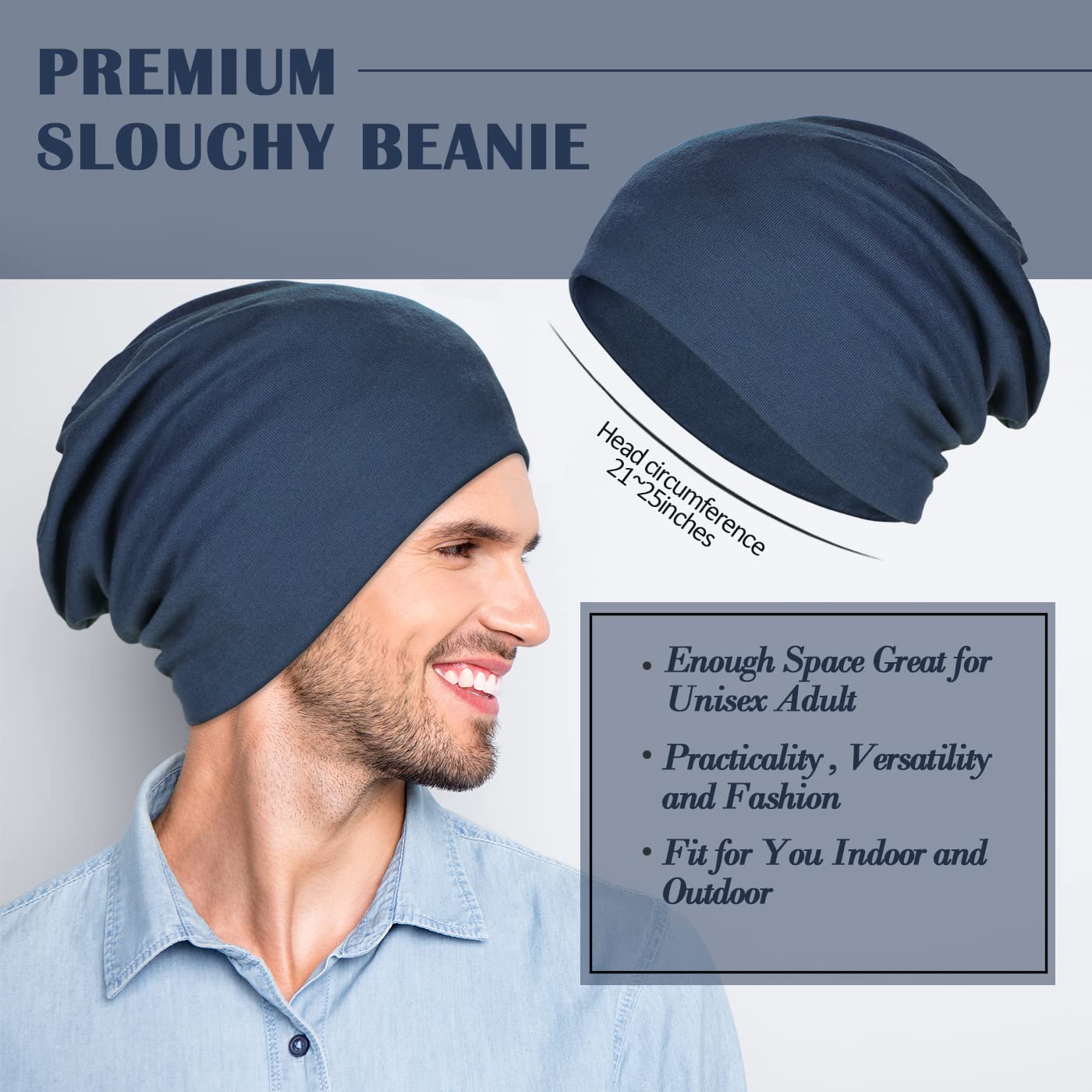 GERTURY 4 Pieces Thick Soft Cotton Slouchy Beanie, Workout Beanie Hats Baggy Skull Cap Stretchy Chemo Hats for Men Women