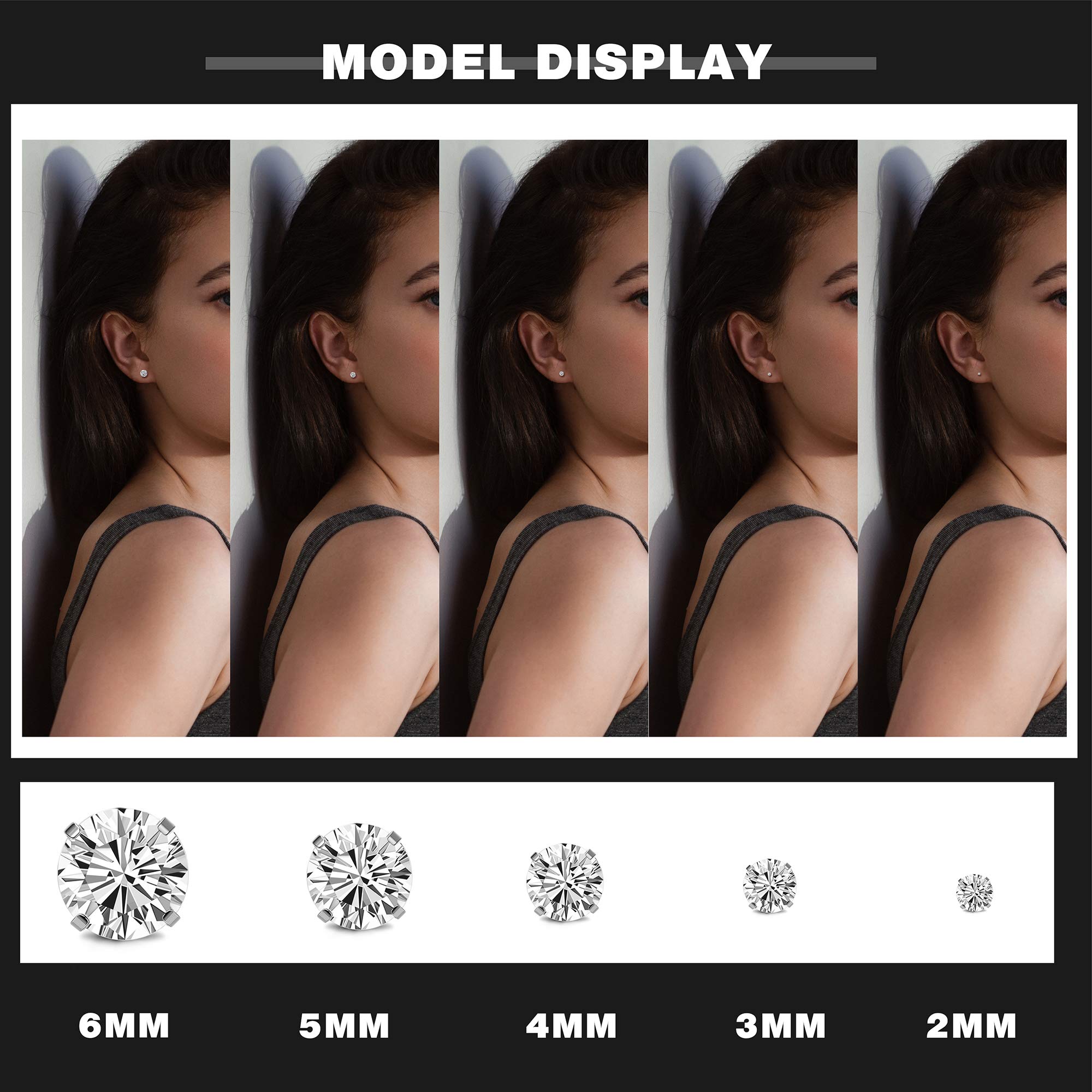 Drperfect 5 Pairs 18G Cartilage Earrings for Women Men Tiny Stainless Steel Piercing Stud Earrings CZ Screw Back Earrings 2-6mm
