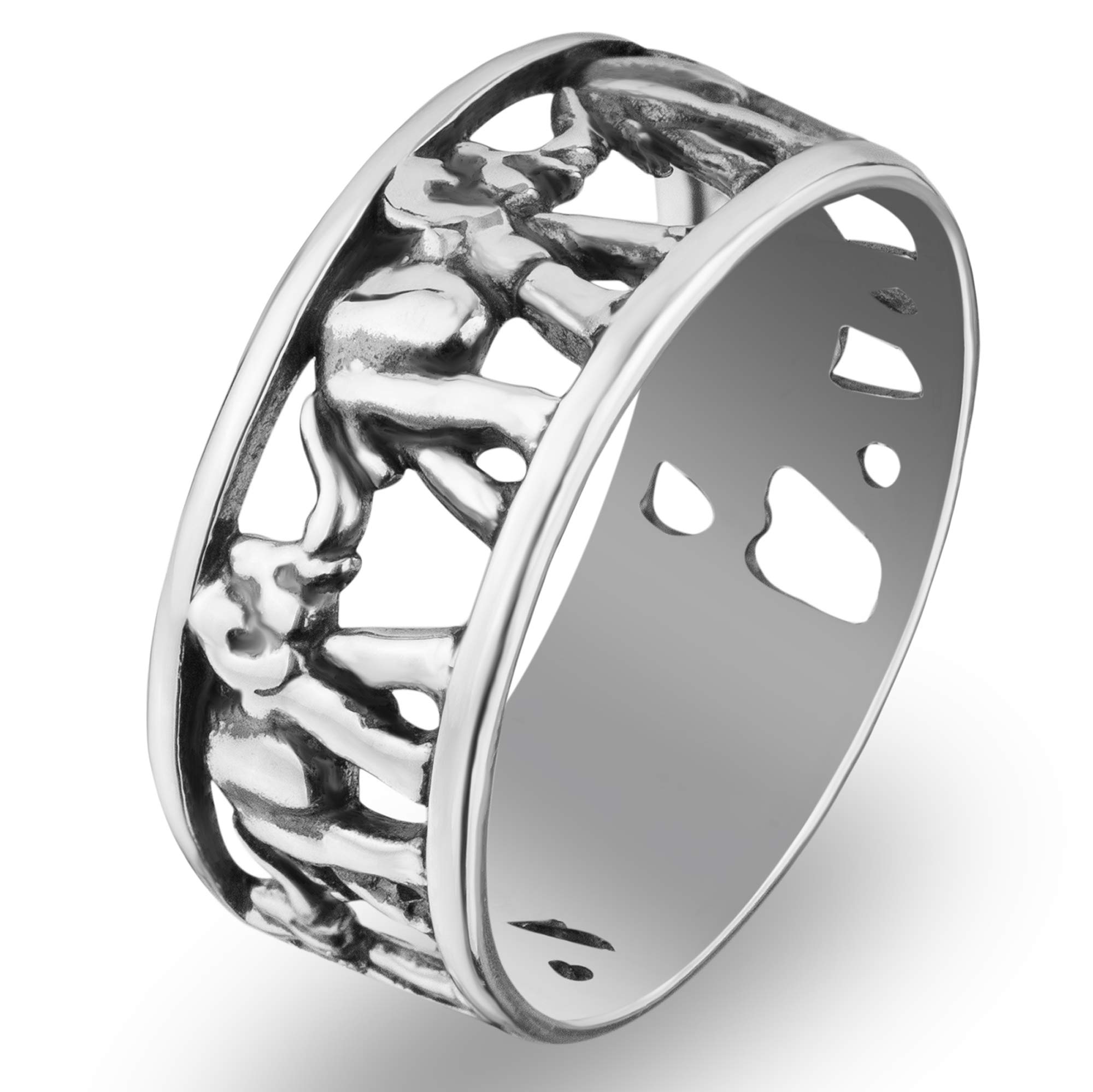 Elephant Migration Ring Solid 925 Sterling Silver. Stackable Plus Size Band Thumb Rings. Hippie Indie Boho Yoga Namaste Jewelry. Size 11