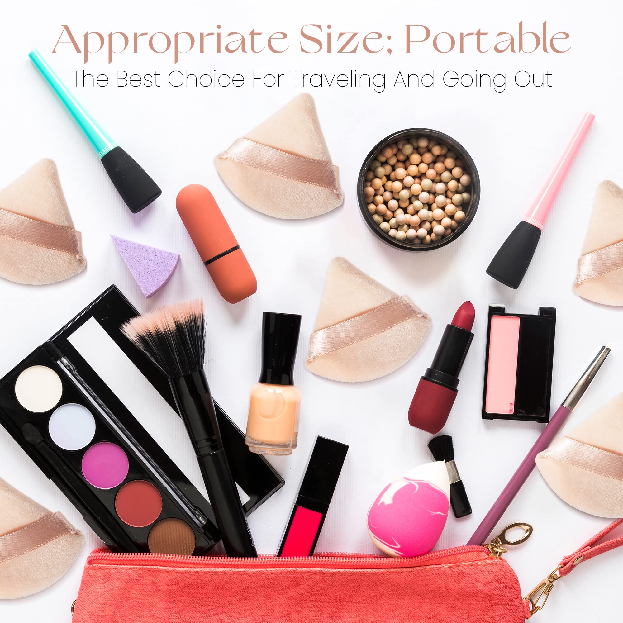 MOTZU 6 Pieces Powder Puff for Face , Cotton Velour Triangle Makeup Puff for Setting, Contouring, Under Eyes, and Corners, 2.76-inch Normal Size, with Strap, Beauty Tool
