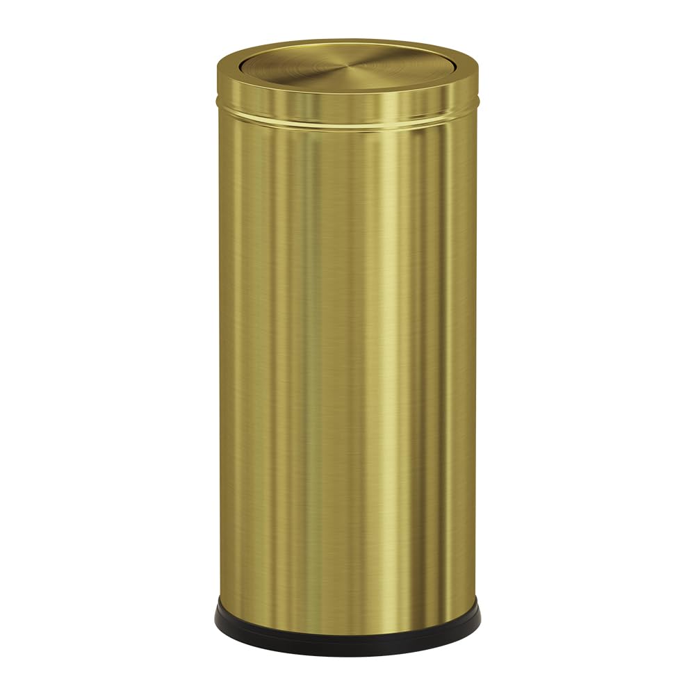 LEASYLIFE 30L/8GAL Gold Brass Kitchen Trash Can,Tall Commercial Garbage can,Large Capacity FILP lid Trash can for Kitchen,Shopping mall,Elevator gate,Airport, Hotel,Commercial (Gold)