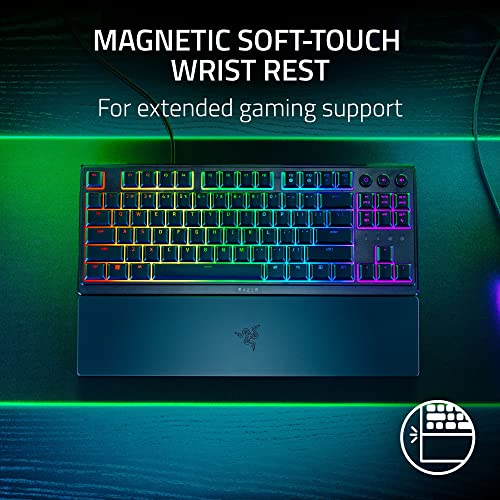 Razer Ornata V3 TKL Gaming Keyboard: Low-Profile Keys - Mecha-Membrane Switches - UV-Coated Keycaps - Backlit Media Keys - 8-Zone RGB Lighting - Spill-Resistant - Magnetic Wrist Wrest - Classic Black