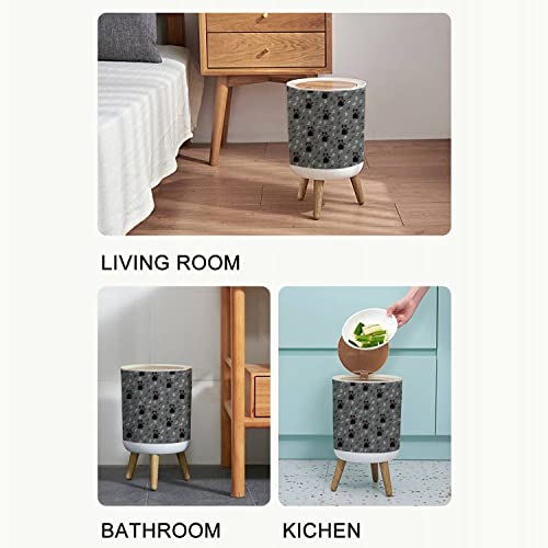 IBPNKFAZ89 Bathroom Trash Can with Lid Seamless with a Black Singing cat Surrounded by Notes on a Gray Small Garbage Bin Wood Waste Bin Press Cover Round Wastebasket for Bedroom Office Kitchen