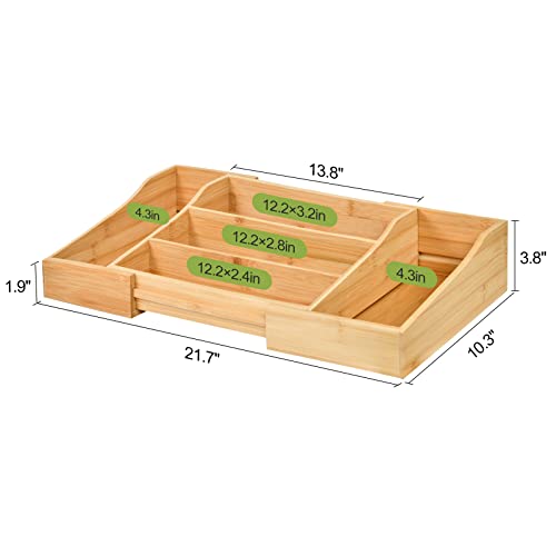 SZMJ-SN Bamboo Wood Countertop Organizer Bin Storage Box, Expandable 13.8"-22.8", for Organization Kitchen, Bathroom, Pantry, Office, Etc