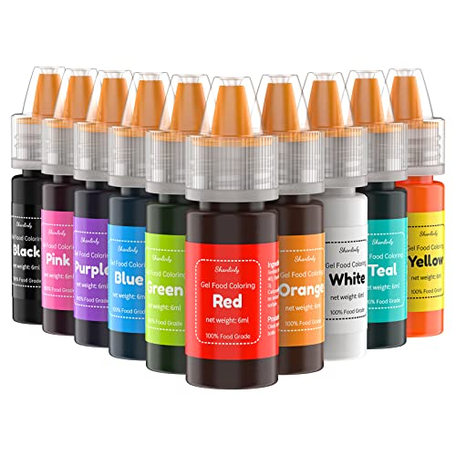 Gel Food Coloring Cake Decorating Set - 10 Colors Gel Based Flavorless Edible Food Color Dye Concentrated Neon Icing Colors for Baking Cookie Macaron Fondant Frosting Decorations, 0.25 Fl. oz/Bottles