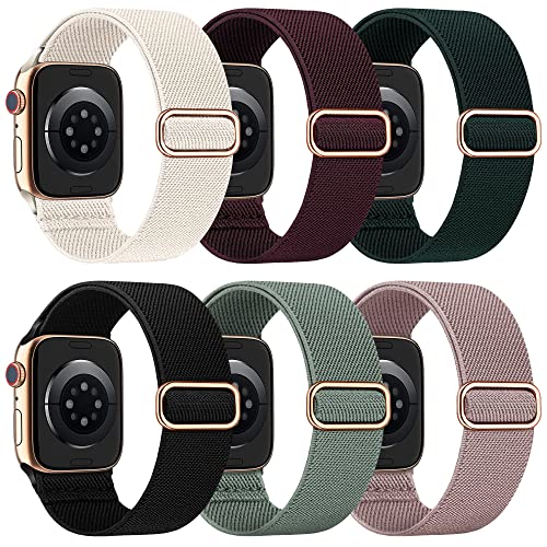 TransJoy 6 Pack Nylon Stretchy Compatible for Apple Watch Band 38mm 40mm 41mm 42mm 44mm 45mm Women Men, Cloth Elastic Wristbands Solo Loop Band for iWatch Series 8 SE 7 6 3 4 5(Black,41MM)