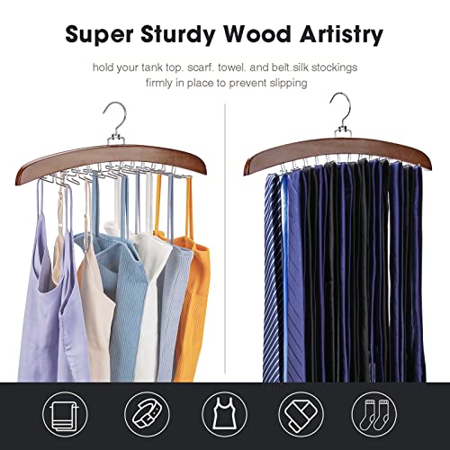 Ulimart Tie Rack Tie Hanger 24 Hooks Wooden Tie Organizer, Tank Top Hanger,Belt Organizer for Closet,with Upgraded 360°Rotating, Belts Scarves Accessories for Bras,Tank Tops,Camisoles…