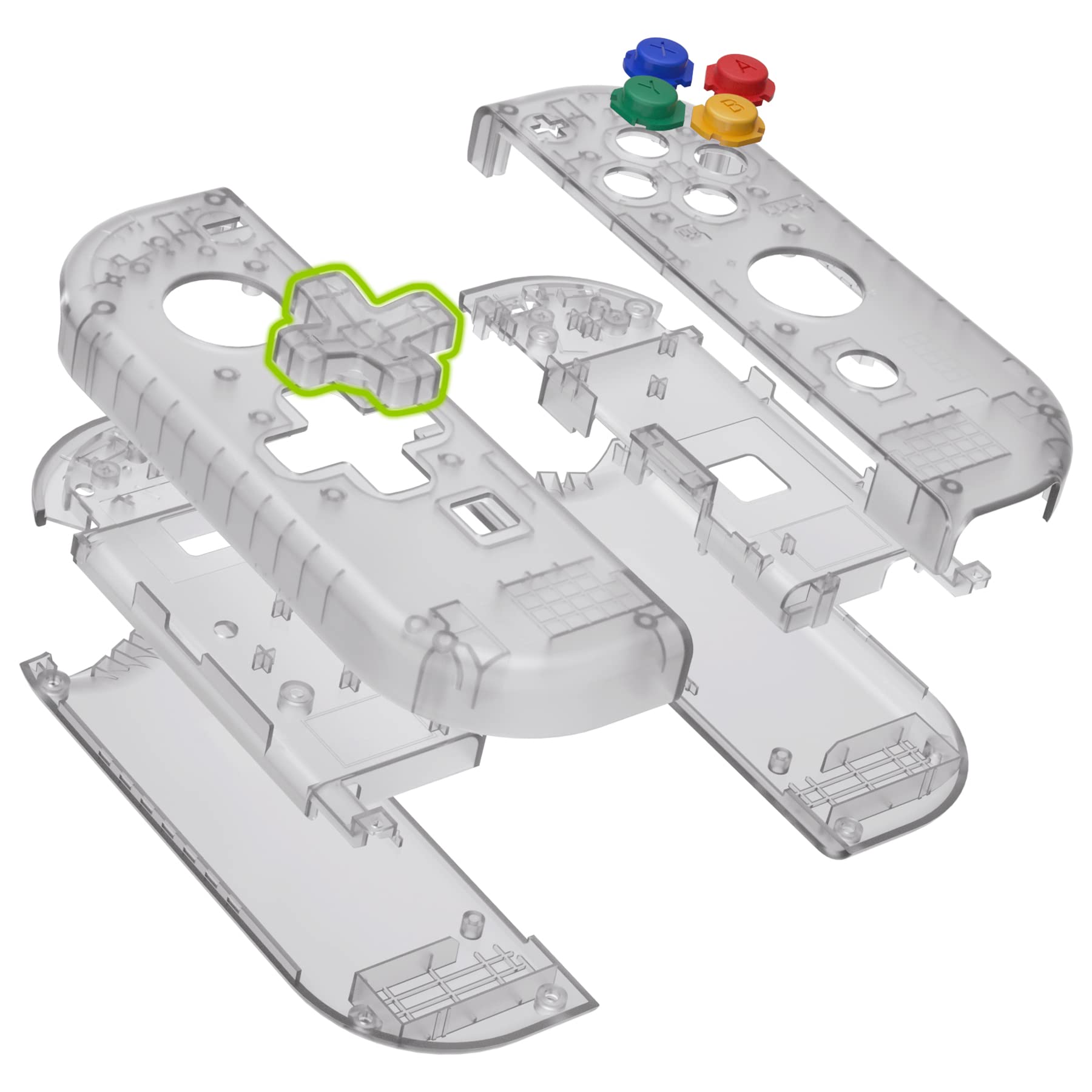eXtremeRate Clear Black Joycon Handheld Controller Housing (D-Pad Version) with Colorful Buttons, DIY Replacement Shell Case for Nintendo Switch Joy-Con β Console Shell NOT Included