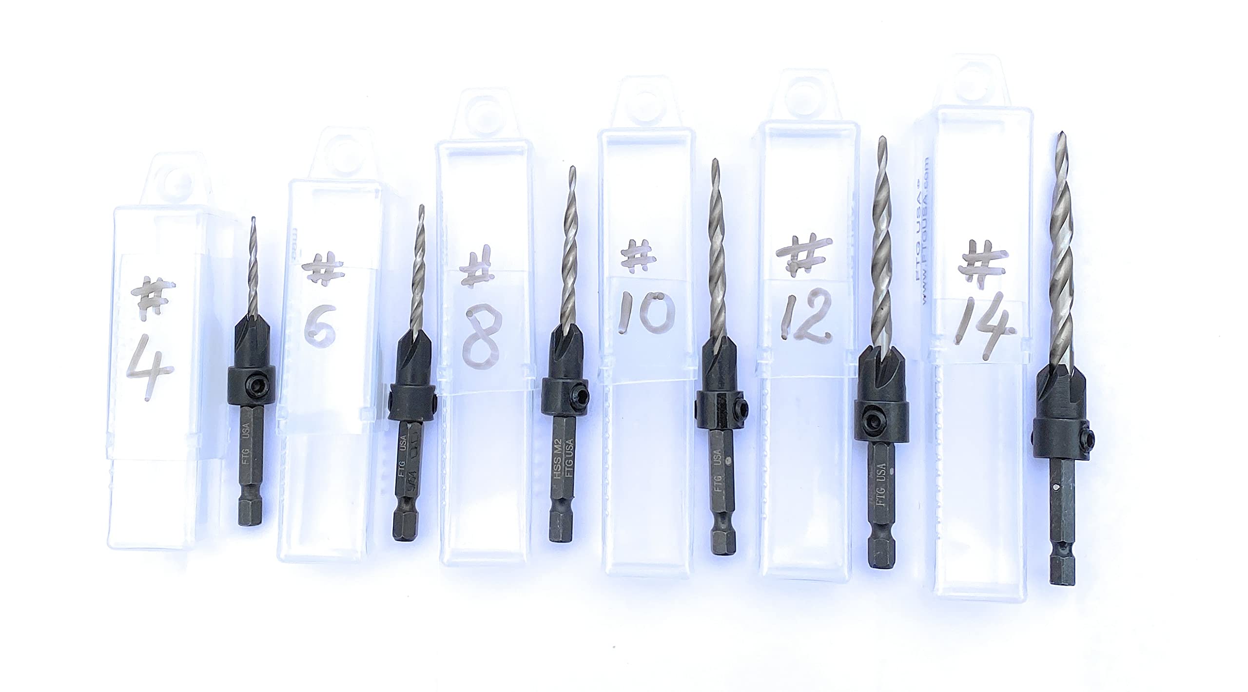 FTG USA 6 Piece Drill Bit Cases Designed as Storage Container for Adjustable Countersink Drill Bits, Small Containers, Plastic Boxes Used as Storage Case for Replacement Drill Bits
