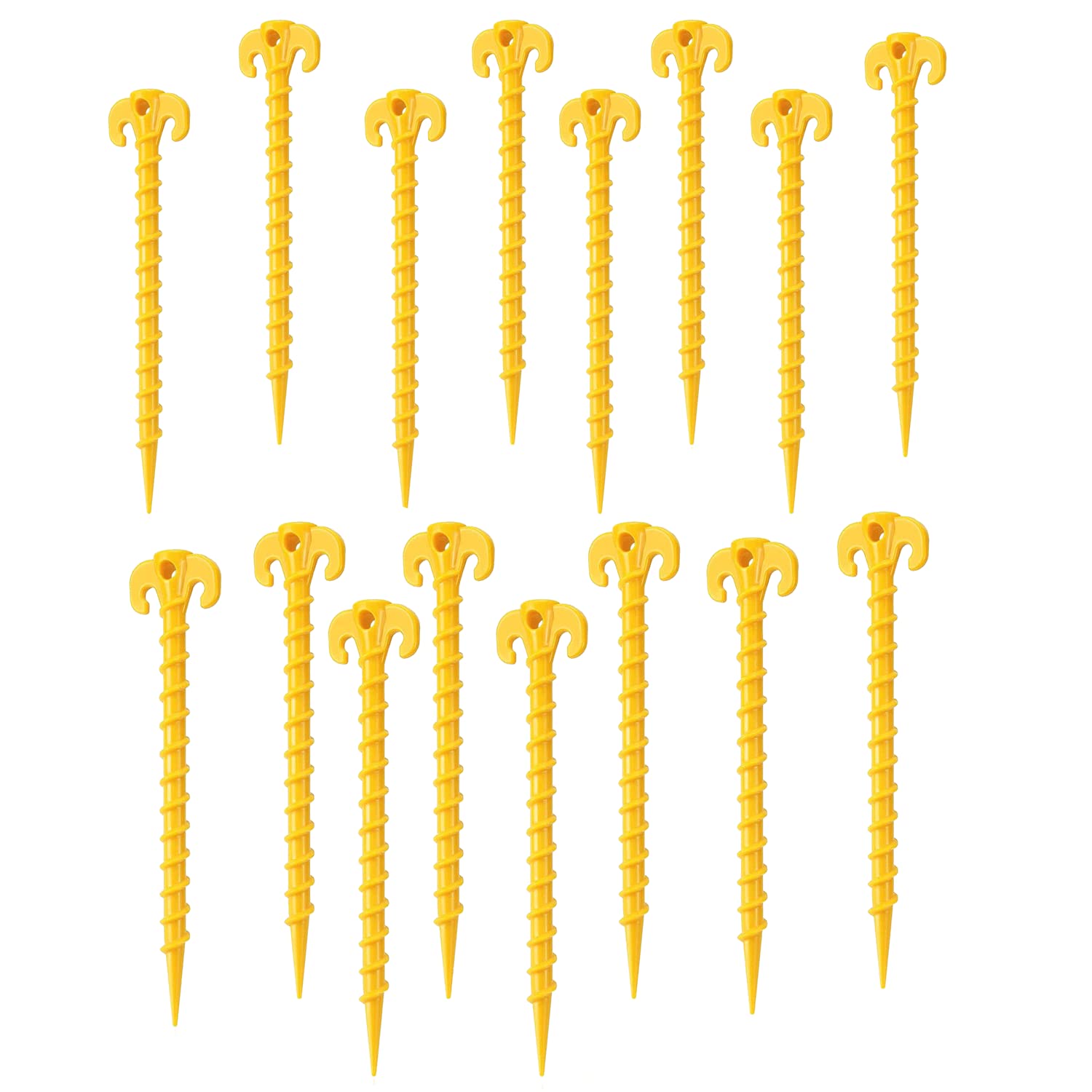 Dzsxlecc 16 Pack Plastic Tent Pegs,Heavy Duty Screw Shape Beach Tent Stakes,Outdoor Tent Pegs,7.9 inch Beach Stakes,The Ground Anchor is Suitable for Beach, Lawn,Camping (Yellow)