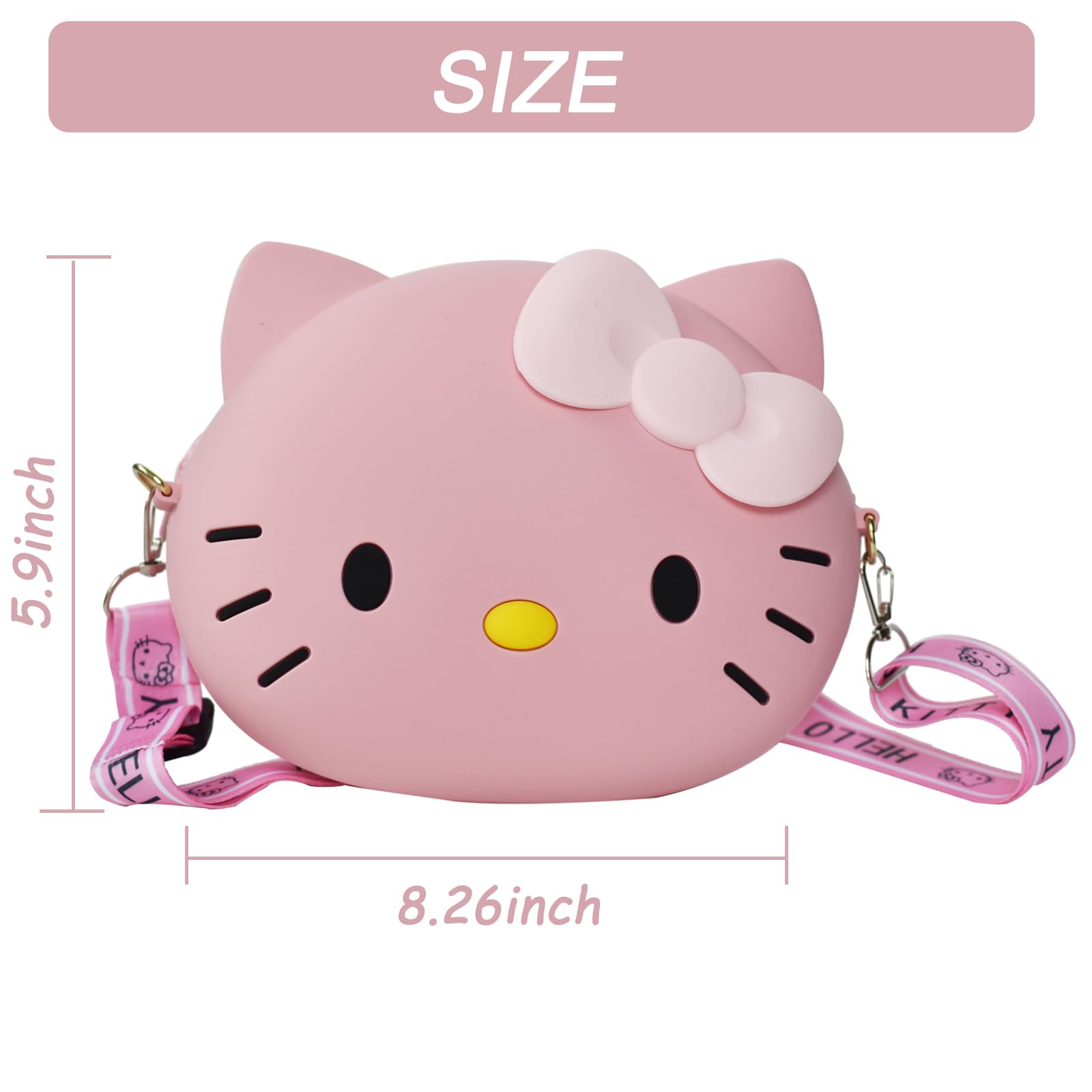 Kawaii Kitty Bag with Adjustable Shoulder Strap, Zipper Handbag Cute Kitty Coin Wallet Purse Shoulder Bag, Coin Pouch for Gifts Women Birthday - Pink