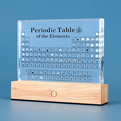 Real Periodic Table of Elements, Periodic Table with Real Elements Inside, Acrylic Chemical Periodic Table Display with 83 Samples, Wireless Colorful Light Base Gift for Student, Teachers Crafts Decor
