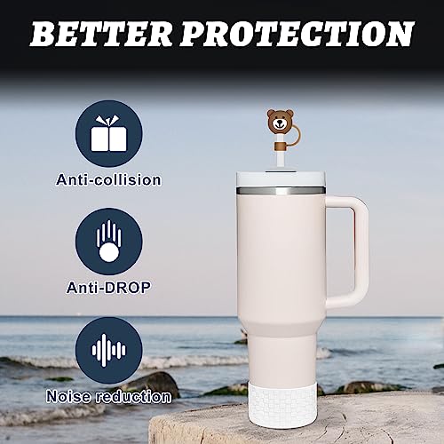 UBEEKOO Tumbler Cup Boot and Straw Covers Cap, Compatible with Stanley Tumbler 30/40oz, Including 1 Protective Silicone Boot and 1 Straw Toppers,Brown Bear 10mm