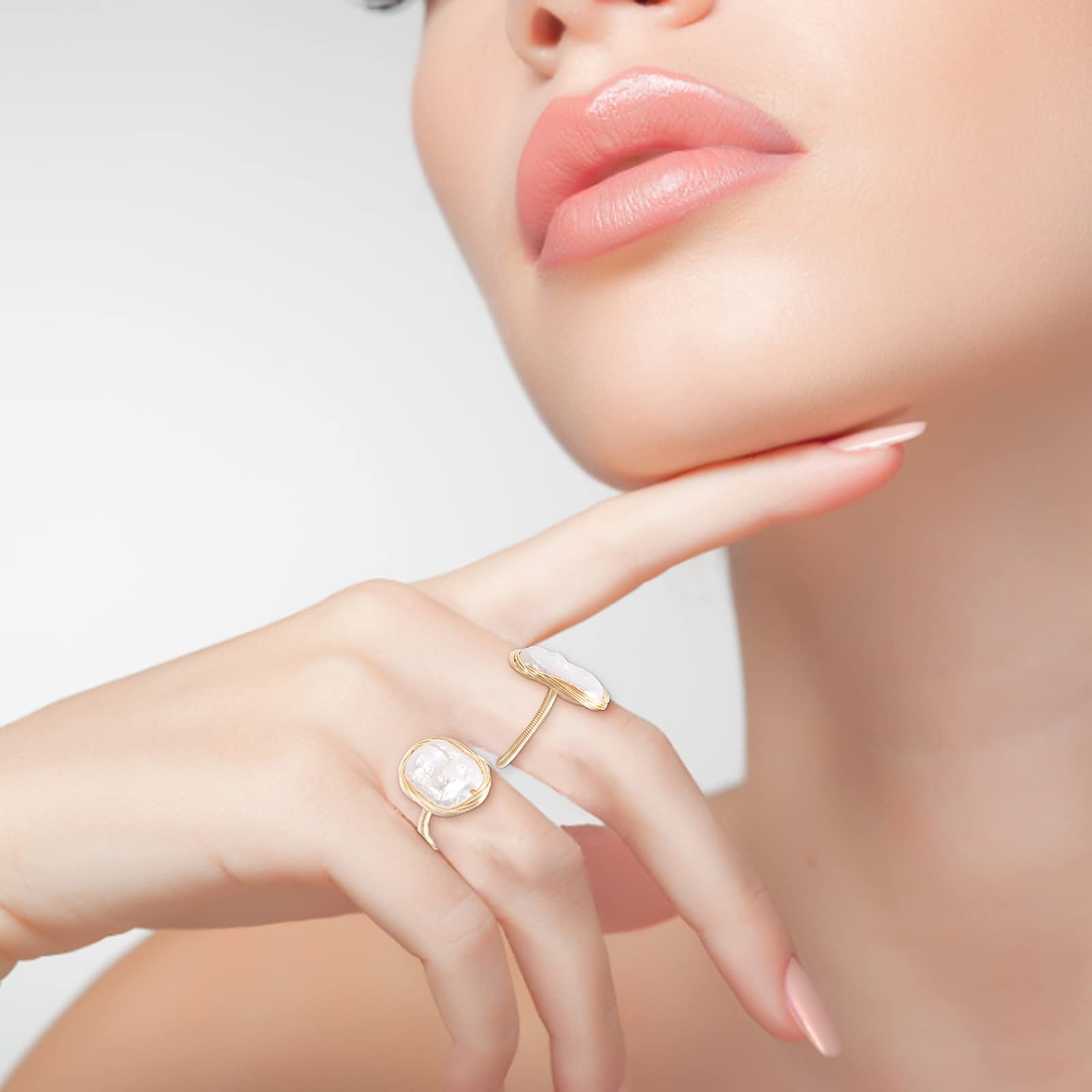 Fianco Adjustable Cultured Baroque Keshi Pearl Ring in 18kt Gold Over Sterling