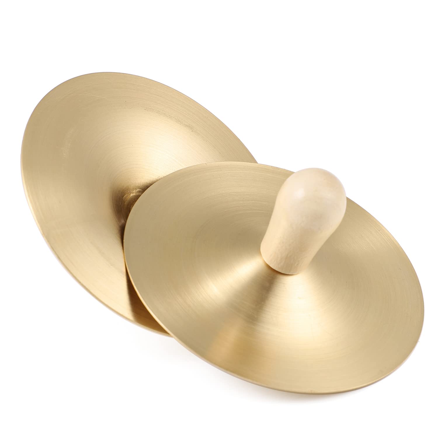 Facmogu 2 Pair 3.5 Inch Finger Cymbals, Generic Hand Cymbals With Wood Knobs for Belly Dance Lover, Belly Dance Finger Cymbal with Wooden Handles for Dancer Party