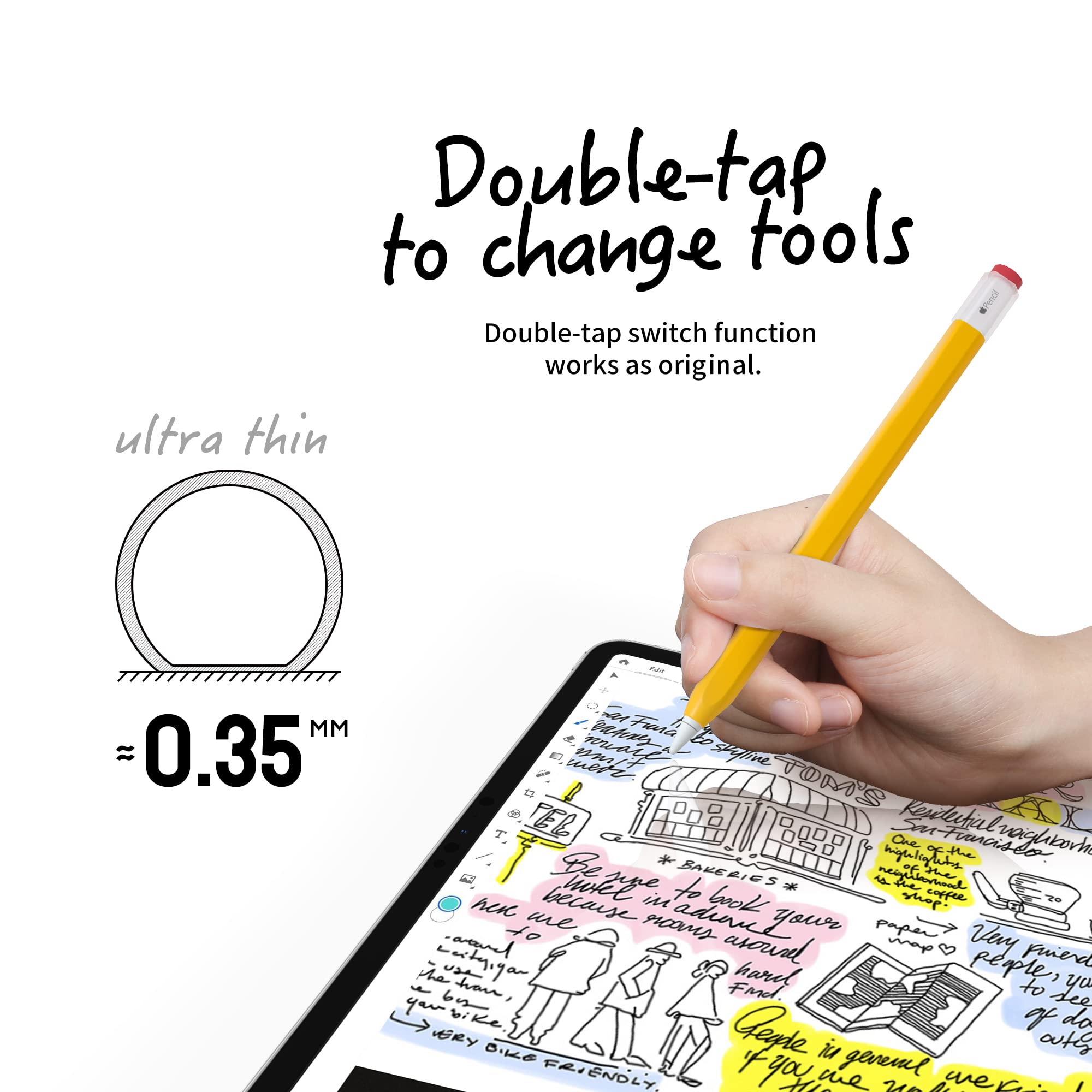 ELETIUO Silicone Case Compatible with Apple Pencil 2nd Generaion Cover,Protective Holder Grip Sleeve with Cap Accessories Compatible with iPad Pro 11 12.9 inch,Yellow