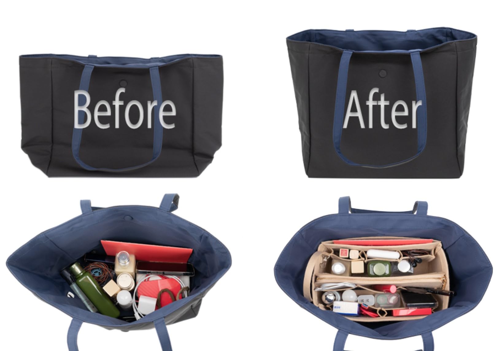 DailyPlus Purse Organizer Insert with Zipper Felt Bag Organizer Handbag Organizer Insert Bag in Bag Organizer with Key Chain for Tote Purse Bag Black Small