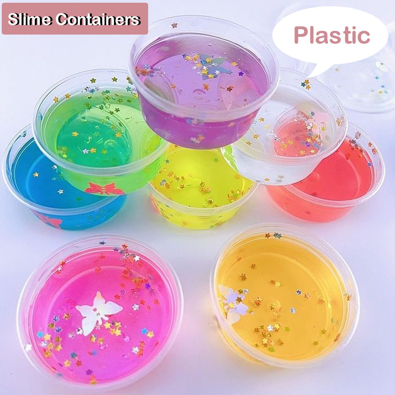 LANIAKEA 100PCS Plastic Slime Containers with Lids, 2 Oz Condiment Containers with Lids, Small Slime Containers with Lids, Jello Shot Cups for Slime Foam Ball Storage