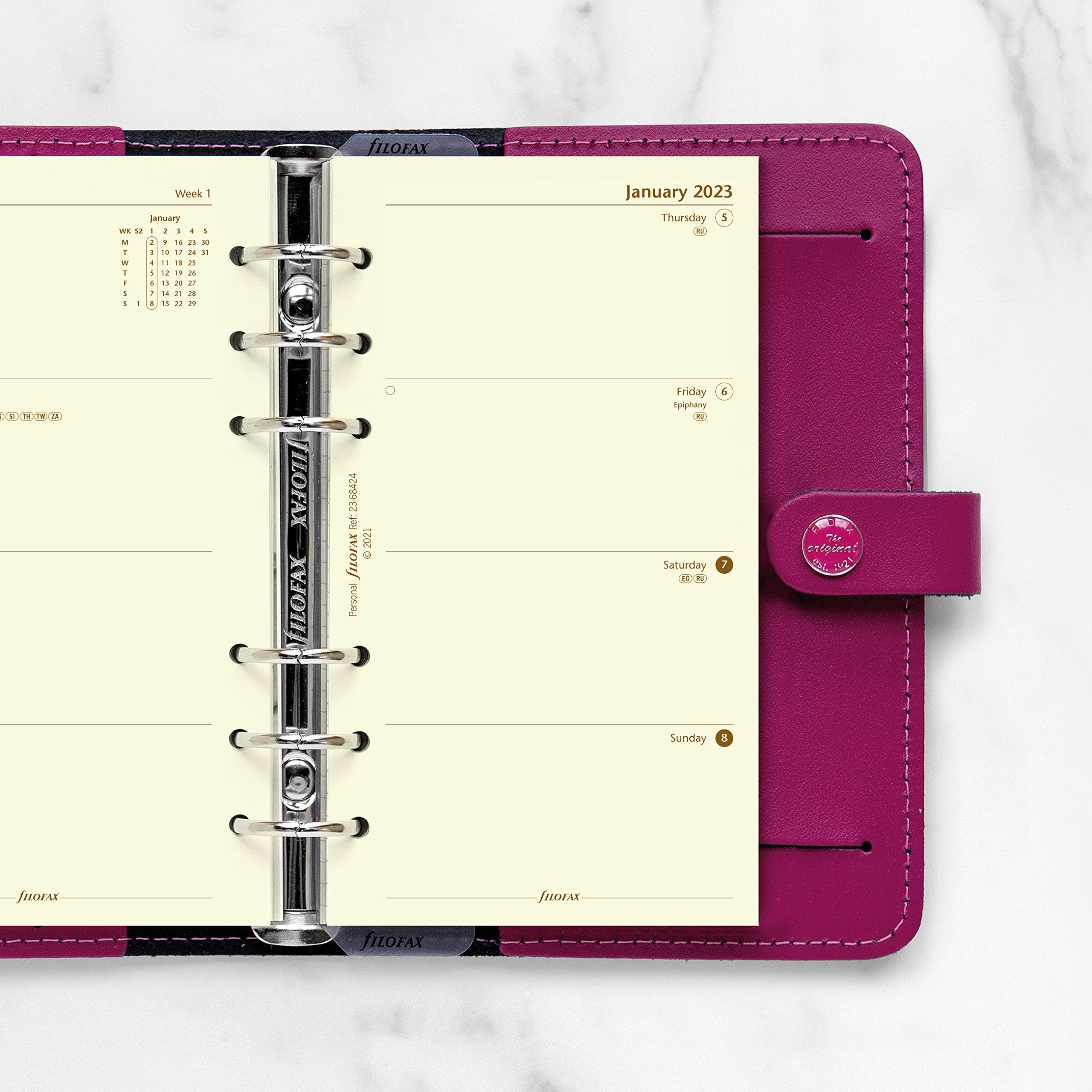 Filofax Refill, Personal/Compact Size, Week-to-View, Cotton Cream Paper, Unruled, English, 2023 (C68424-23)