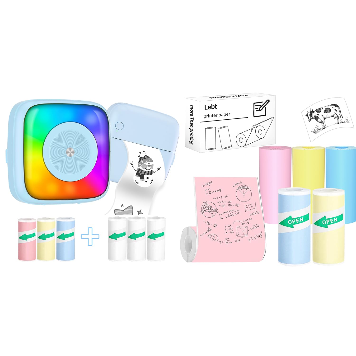 Lebt Mini Printer Sticker Printer Print Pod with 6 Rolls Sticker Paper & 6 Rolls of Self-Adhesive Printing Paper