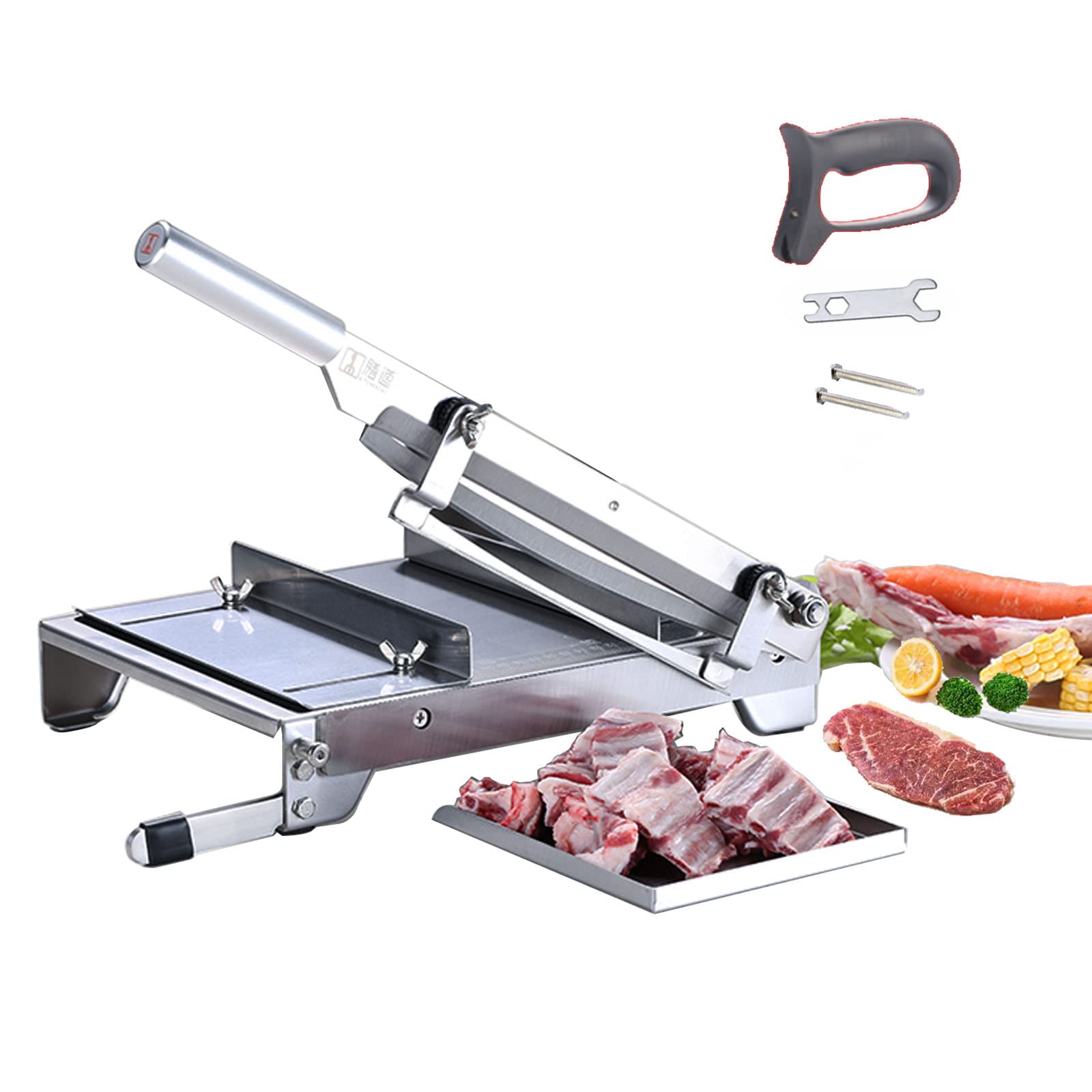 HENWAFX Manual Ribs Meat Chopper Slicer 13.5 inch Stainless Steel meat chopper for home use beef jerky slicer Frozen Meat Vegetable Food Chicken Duck and Fish Cutter (KD0288)