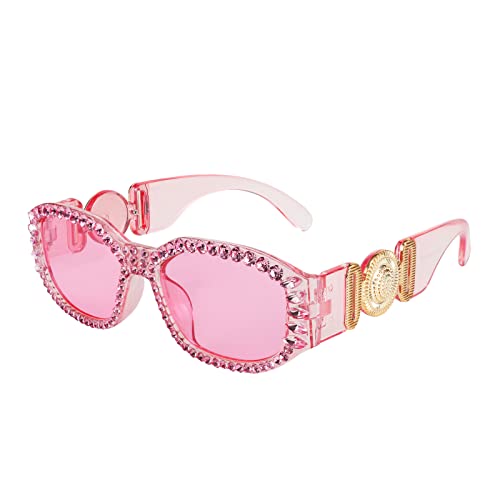 FEISEDY Chunky Rectangle 90s Sunglasses Men Women Crystal Sunglasses UV400 Sparkling Fahion Temple B2880