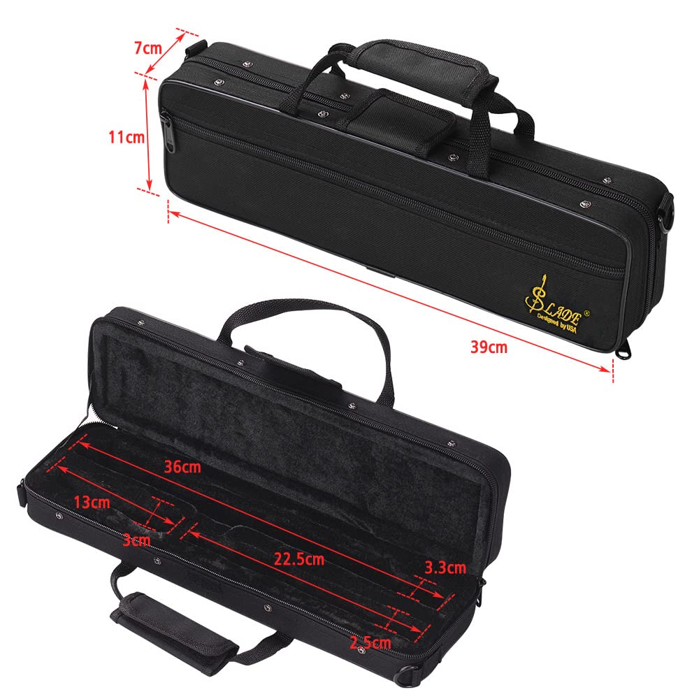 Mowind 16 Holes C Flute Case 600D Foam Cotton Padding with Flute Cleaning Kit Set Cleaning Cloth Stick Cork Grease Screwdriver Gloves