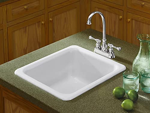 KOHLER 6584-0 Iron/Tones Top-Mount/Undermount Single-Bowl Kitchen Sink, 17" W x 18-3/4" L, White