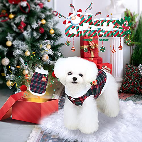 UETZLTB Christmas Dog Jacket Harness and Leash Warm Winter Windproof Puppy Fleece Coat Vest Cute Reindeer Plaid Pet Clothes for Small Medium Dogs Cats