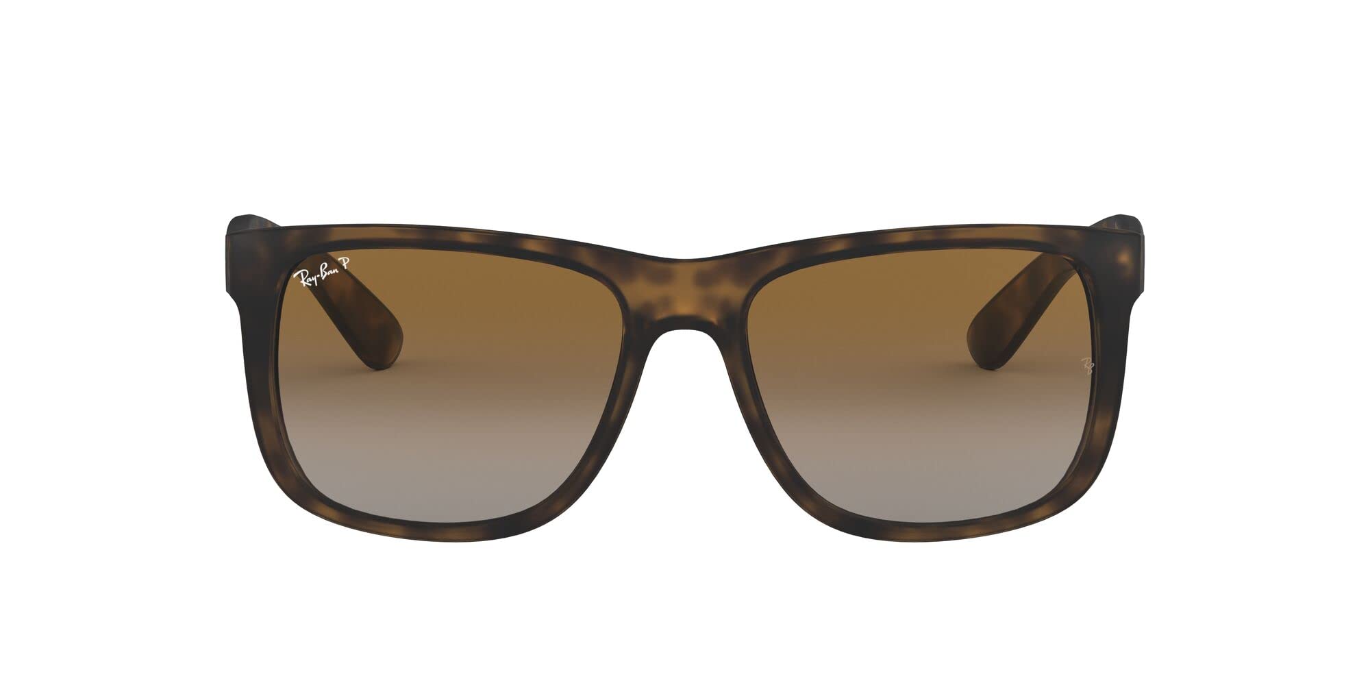 Ray-Ban RB4165 Justin Rectangular Sunglasses, Rubber Havana/Polarized Grey Gradient Brown, 55 mm