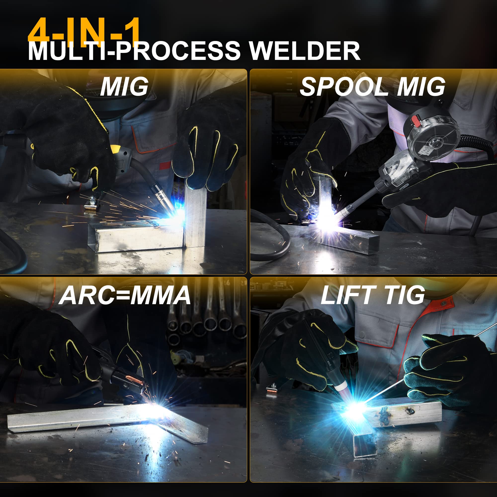 Flameweld Mig Welder Machine - 3 In 1 Gas/Gasless MIG, Spool Gun MIG, Lift TIG/Stick Welding Machine, 110/220V Dual Voltage, 175A MIG Welding Machine
