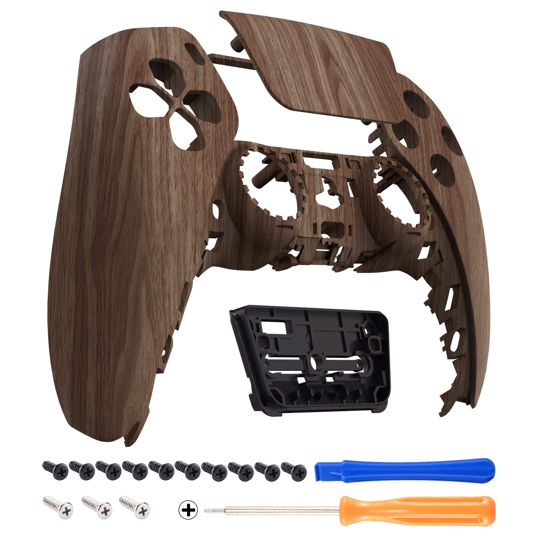 eXtremeRate Wood Grain Touchpad Front Housing Shell Compatible with Controller, Soft Touch DIY Replacement Shell Custom Touch Pad Cover Faceplate Compatible with Controller