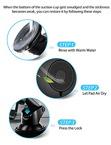 Gen-2 Dashboard Car Phone Holder, Windshield Car Phone Mount, with Strong Sticky Gel Pad for Iphone 11 Pro/ Max/ X/XS/XR/8Plus/8/7Plus/7/6Plus, Galaxy S10/9/8/7, Note9, Google, Moto, Black