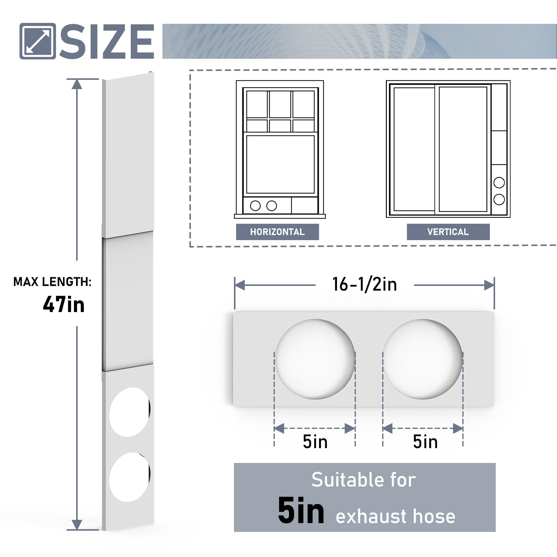 Flamorrow Dual Hose Portable Air Conditioner Window Kit, 5" Diameter Adjustable Window Seal Plates with Foam Seal Strip, Sliding AC Window Vent Kit for Exhaust Hose, White
