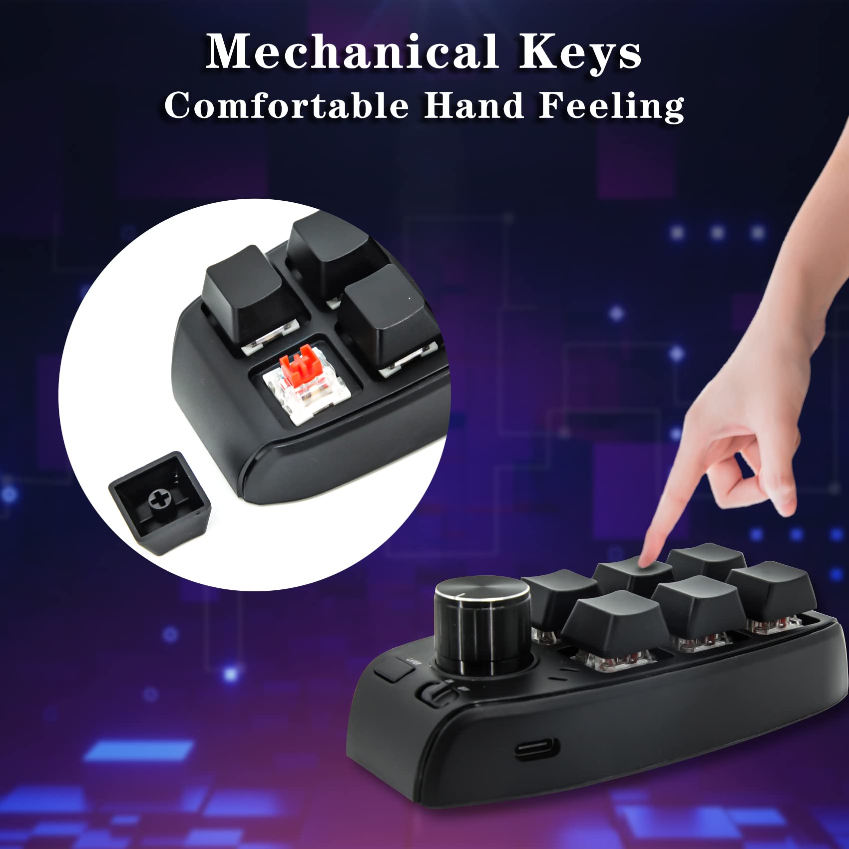KDO 6 Key macropad with knob Mini Custom keypad 3 Layer Setup programmable Keyboard with 8 GB U Disk (Built-in Setup Program) Plug and Play Mechanical Keyboard for Windows PC Laptop