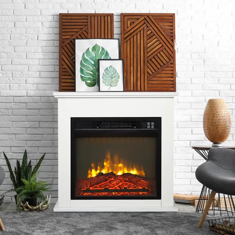 SussLi Electric Fireplace, 25 Inch Electric Fireplace Mantel Heate, Realistic Flame, Overheating Protection, for Small Spaces, Living Room Bedroom - 1400W (25in)