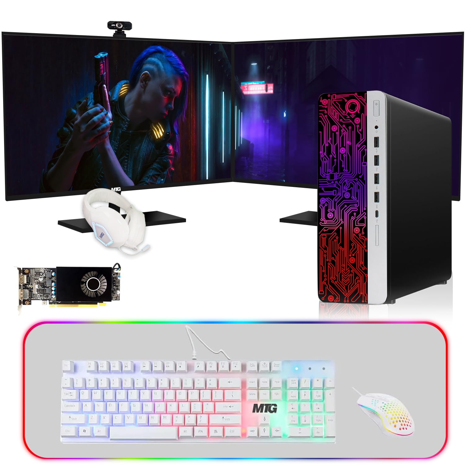 HP G3 Gaming Desktop PC, Intel Core i5 6th Gen, AMD RX 550 Graphics, 32GB RAM, 240GB SSD + 2TB HDD, MTG New 24 Inch Dual Monitor, Gaming Kit Webcam, Win 10 Pro (Renewed)