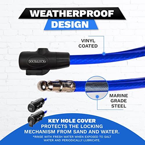 DocksLocks Weatherproof Security Cable Lock with Keys (5ft to 25ft Lengths) Anti-Theft for Kayak, Bike, Paddleboard, Scooter, Equipment, Bicycle 10ft