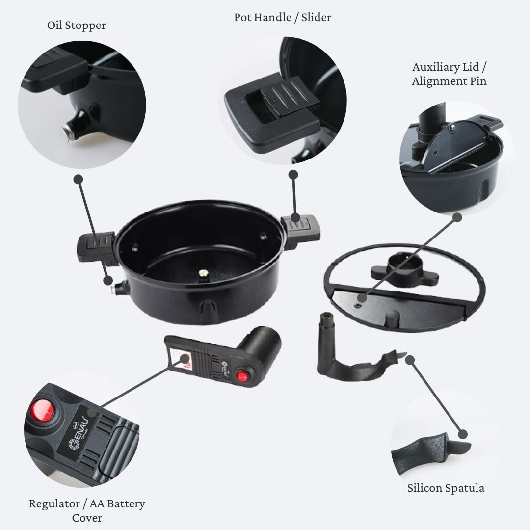 GENAU Automatic Stirrer for Cooking - Hands Free Automatic Pot Stirrer with Pot for Convenient Cooking | Ceramic Coated Self Stirring Pot with Silicone Spatula and Transparent Lid | Battery Powered