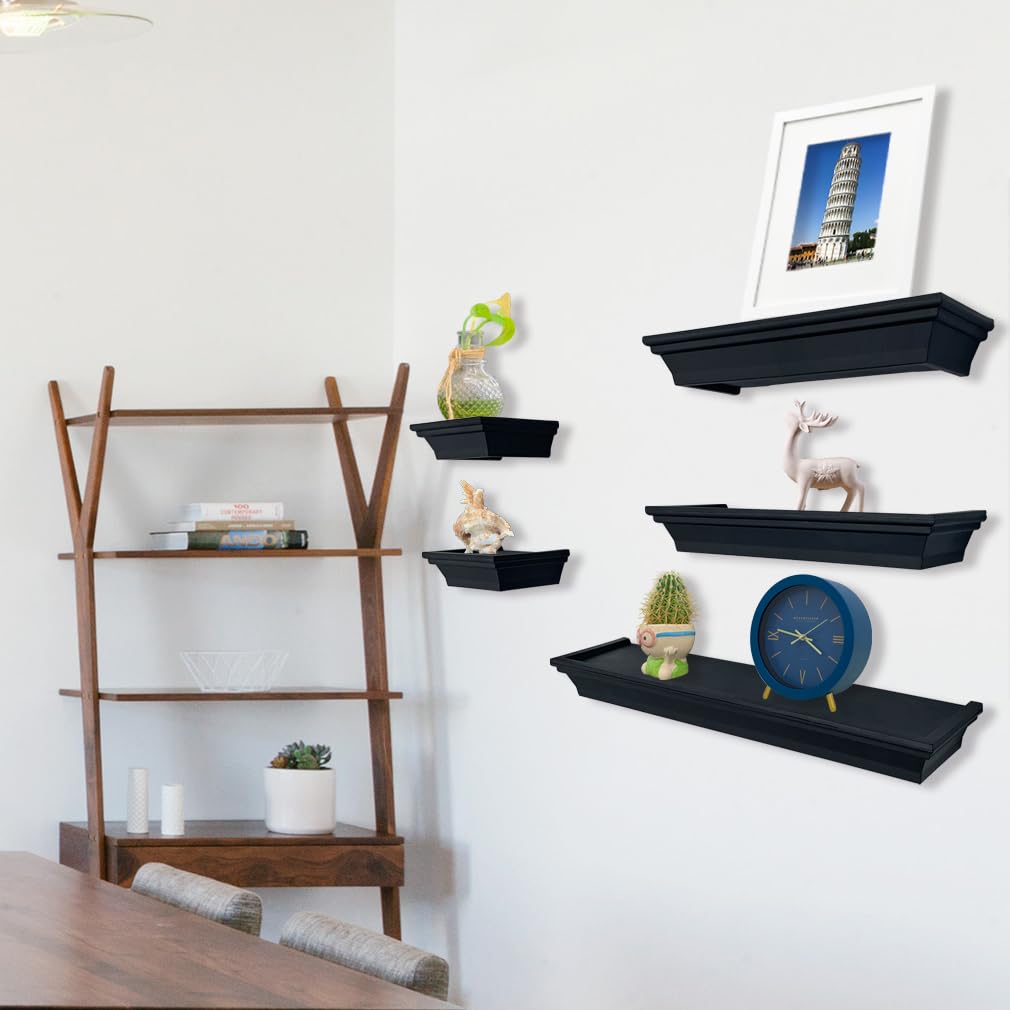 jomajo Floating Shelves for Room Decor, Shelves for Wall Storage, Wall Mounted Shelf for Plants,Books, Small Wall Shelves for Bedroom,Bathroom,Living Room,Kitchen(Black Set of 5)