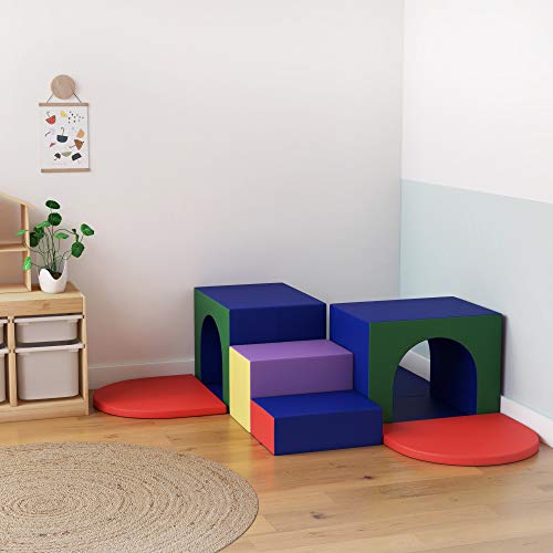 ECR4Kids SoftZone Corner Tunnel Maze, Toddler Playset, Assorted, 7-Piece