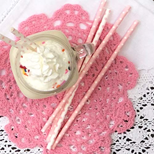 Gender Reveal Paper Straws - Light Blue Pink White - Polka Dot - 7.75 Inches - 100 Pack - Outside the Box Papers Brand