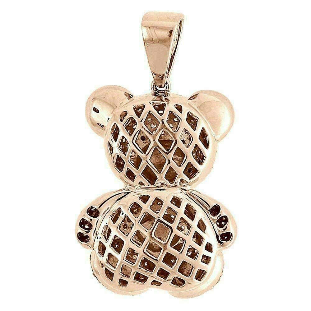 DTJEWELS Cluster Teddy Bear Pendant 1 Ct Lab Created Diamond 14K Rose Gold Plated 925 Sterling Silver