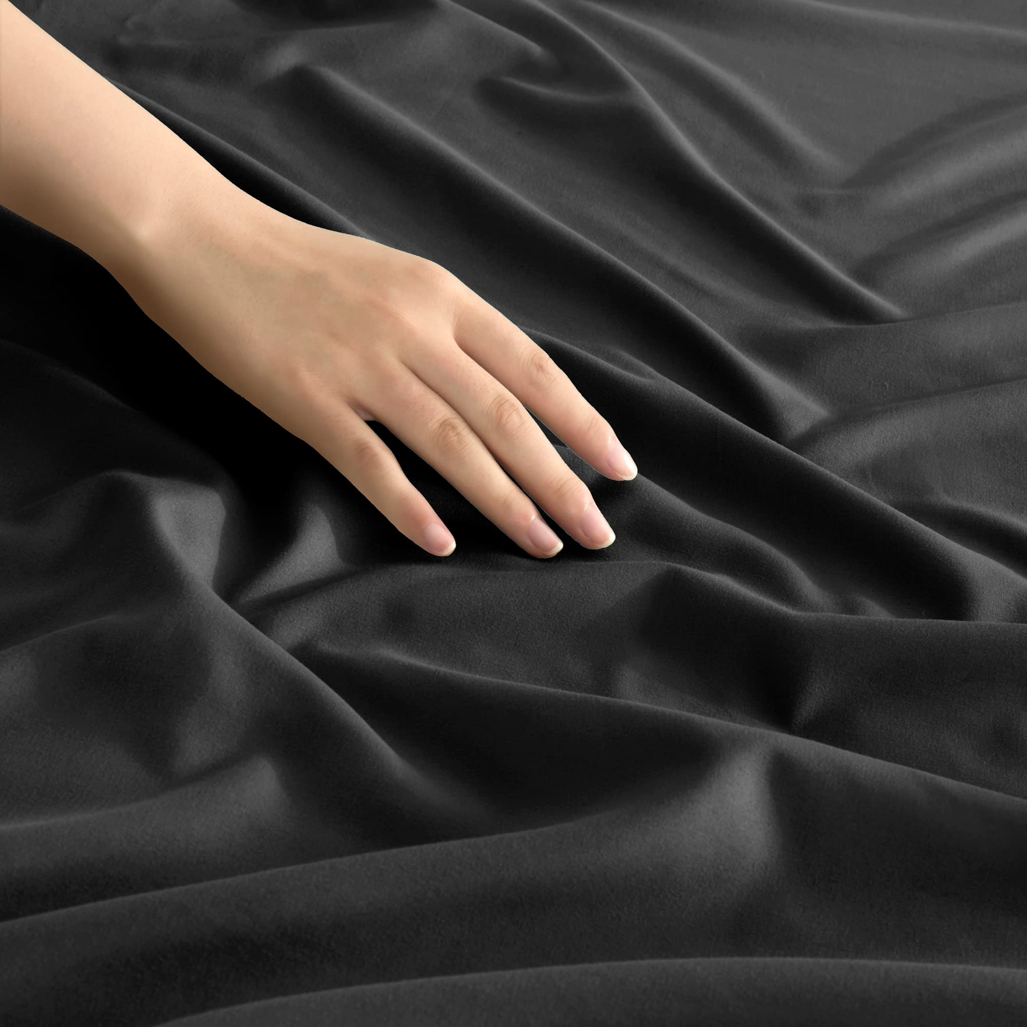 Entisn 4pcs Brushed Microfiber Sheet King Size Sets, 1800 Thread Count Ultra-Soft Egyptian Quality Bed Sheets, Black Luxury Bedding Sheets with 16" Deep Pockets, Breathable & Cozy & Anti-Wrinkle