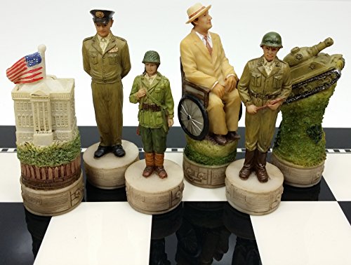 World War 2 US vs Germany Chess Set Hand Painted W/High Gloss Black & White Board WW2