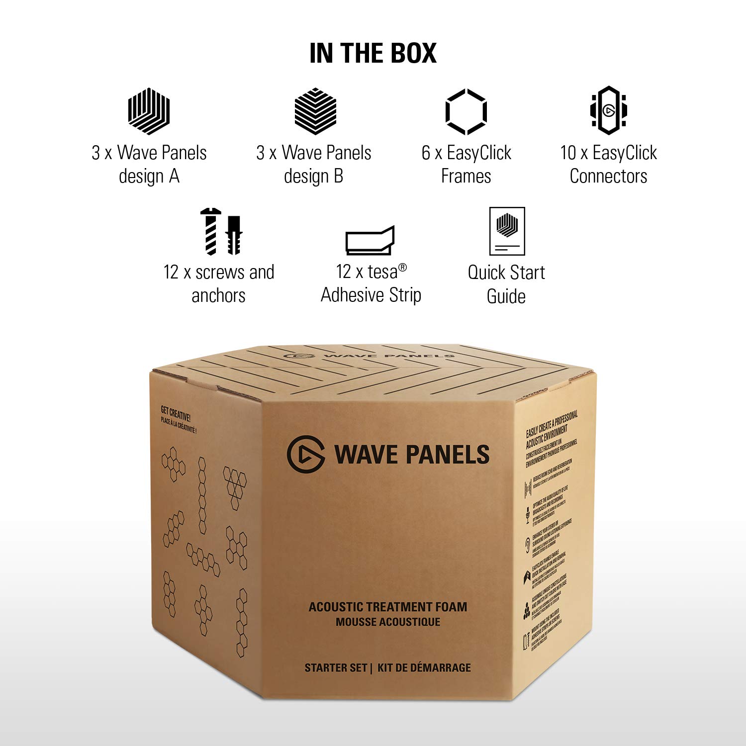 Elgato Wave Panels Starter Set (Black) - 6 acoustic treatment panels, dual density foam, proprietary EasyClick frames, modular design, easy setup and removal