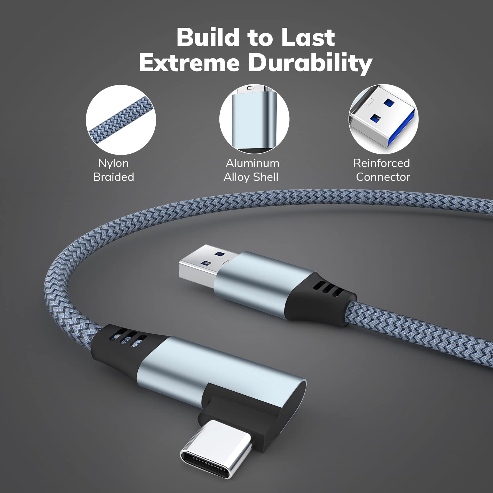 for Oculus Quest 2 Link Cable16.4ft Oculus Link Cable Fast Charging and High Speed Data Transfer Nylon Braided USB 3.0 to USB C Cable Compatible with Oculus/Meta Quest 2 VR Headset Gaming PC Steam VR