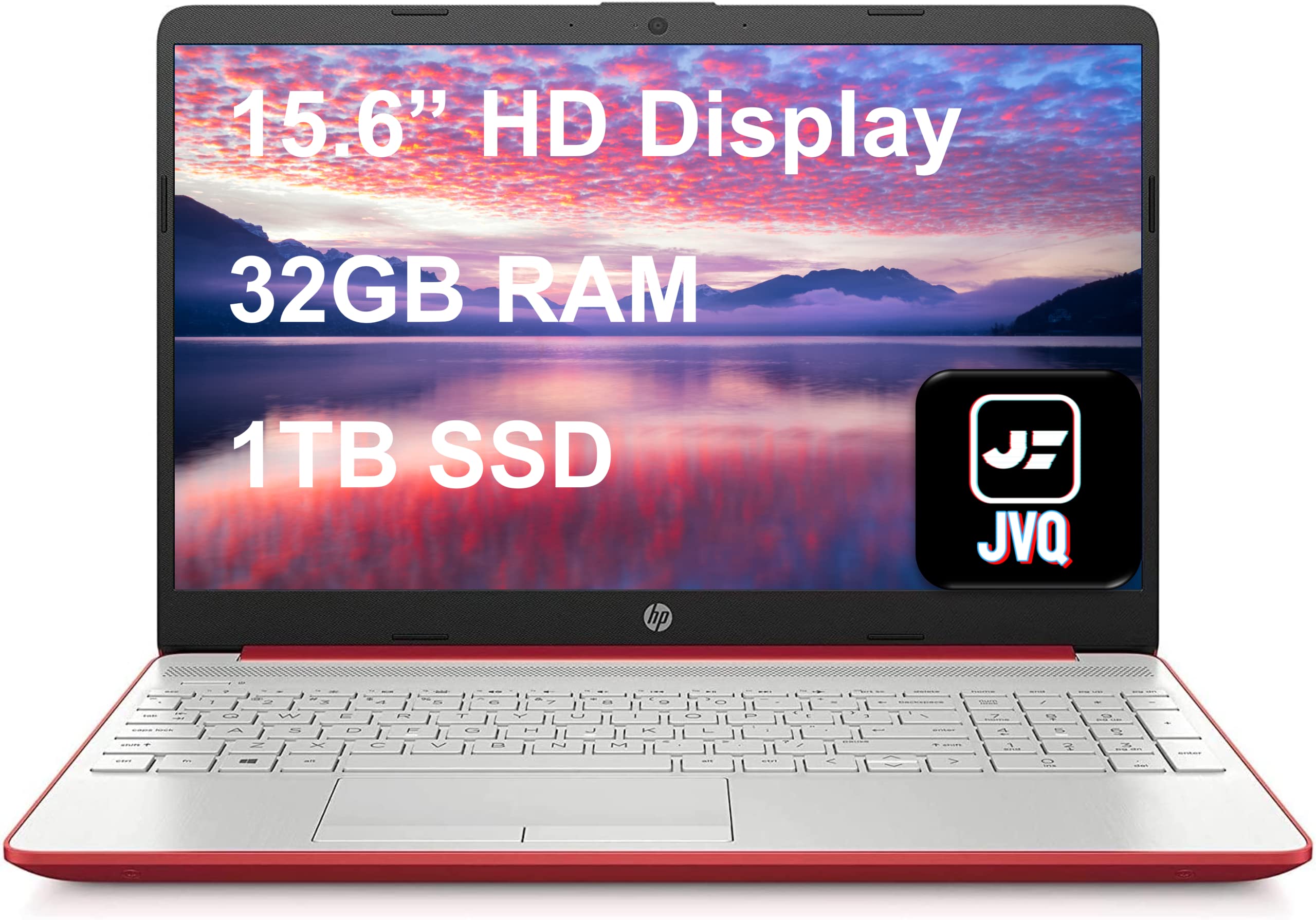 HP Laptop 15.6'' HD Screen Intel Pentium Silver N5030 4 Cores Processor 32GB Memory 1TB SSD USB-C SD Card Reader RJ-45 1-Year Office365 Subscription HDMI Wi-Fi Windows OS Red JVQ MP (15T)