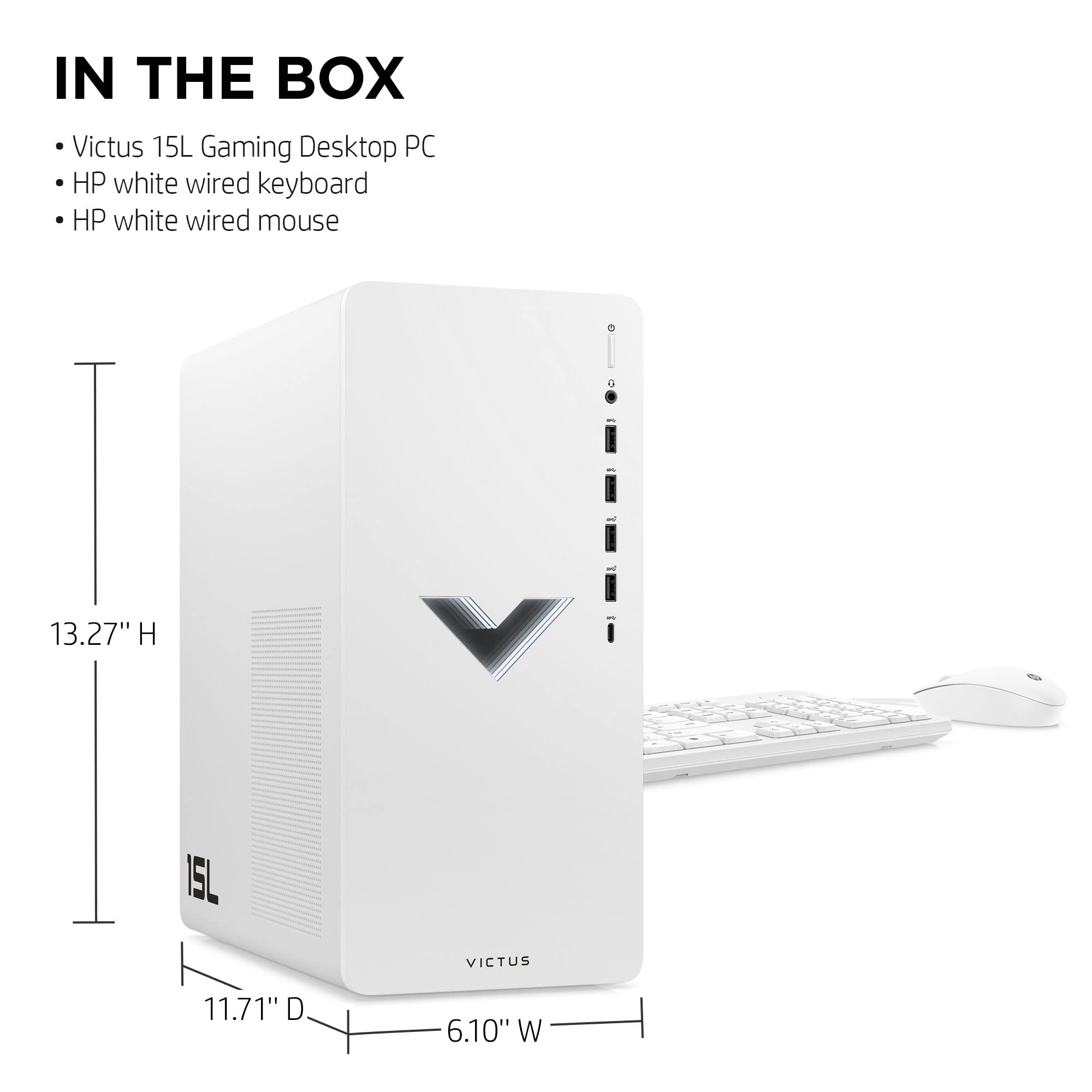 HP Victus 15L Gaming Desktop PC 2022 Newest, AMD Ryzen 5 5600G Processor, 32GB RAM, 1TB SSD, AMD RX6400 Graphics, Wi-Fi, Bluetooth, Ceramic White, Windows 11 Home, Bundle with JAWFOAL