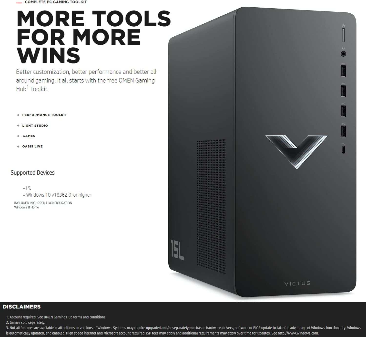 HP Victus Gaming Desktop, AMD Ryzen 7-5700G Processor, Radeon RX 6600XT 8GB Graphics(Outperforms RTX 3060), 32GB RAM, 512GB PCIe SSD+1TB HDD, Wi-Fi 6, HDMI, 3X DisplayPort, Win11, Black